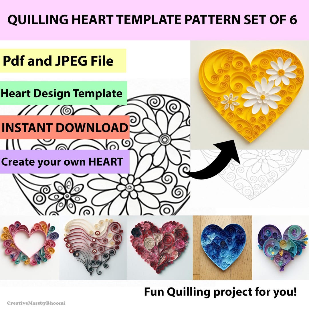 Quilling Heart Tutorial: 6 PNG Patterns, Beginner Craft (PDF Guide ...