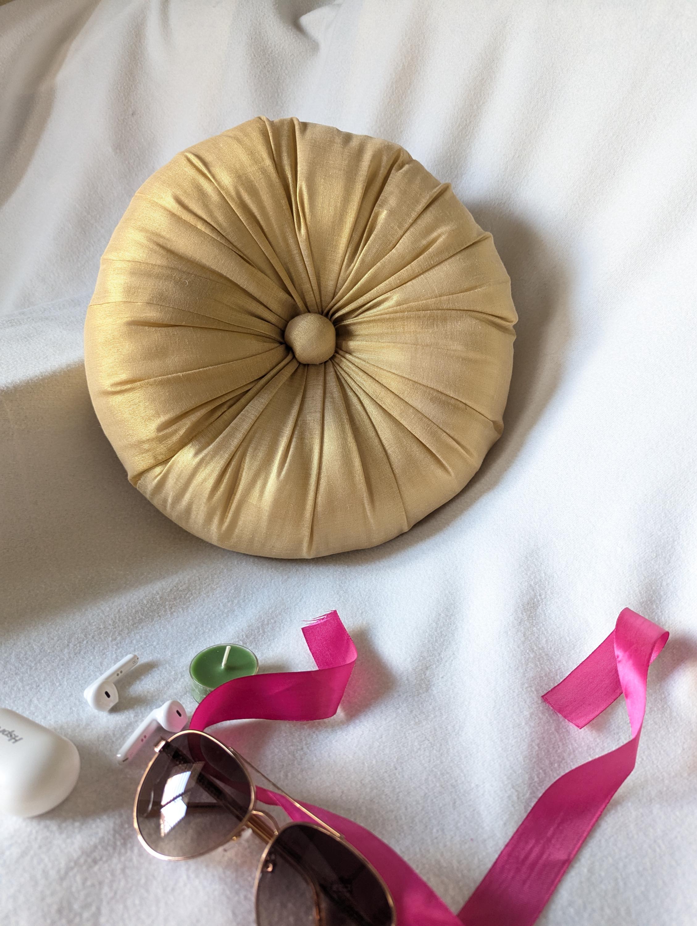 Yellow Gold Round Pillow, Throw Pillow, Pintuck Pillow, Cozy Interior ...