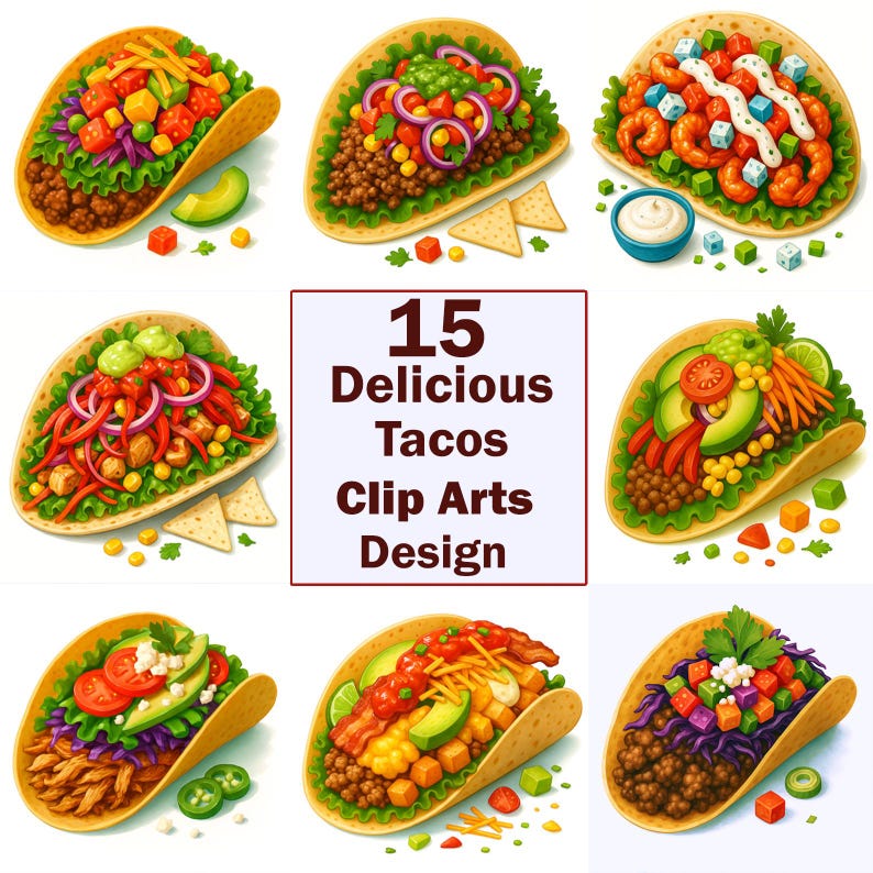 Tacos Clipart: Mexican Food Illustrations, Party & Decor, Instant ...