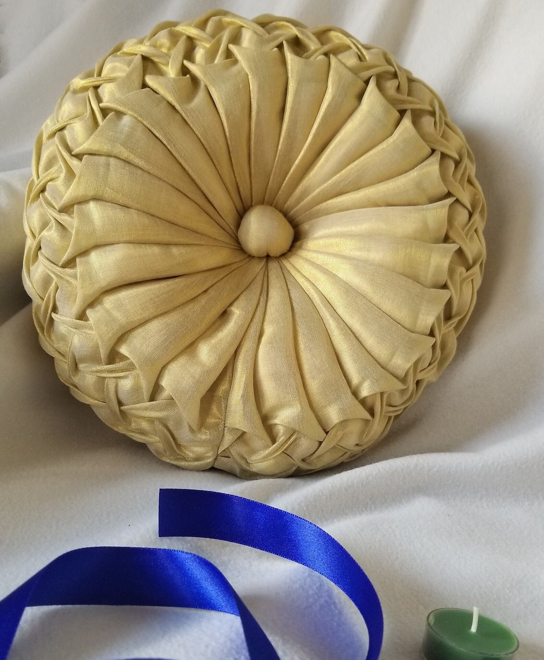 Handmade Yellow Gold Satin Pillow, Canadian Smocking Cushion, Throw ...