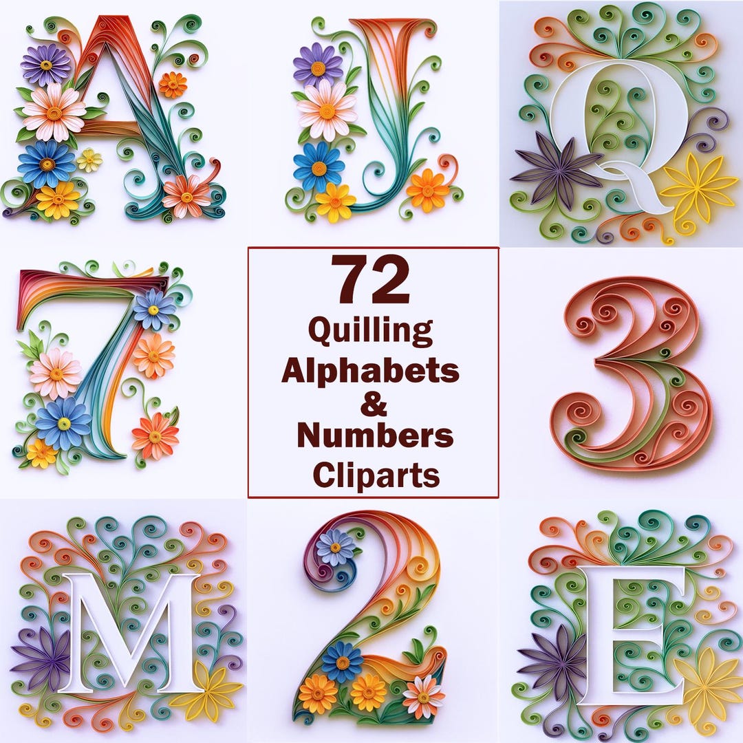 Quilled Alphabets and Number Clipart, Quilled Numbers Printable ...