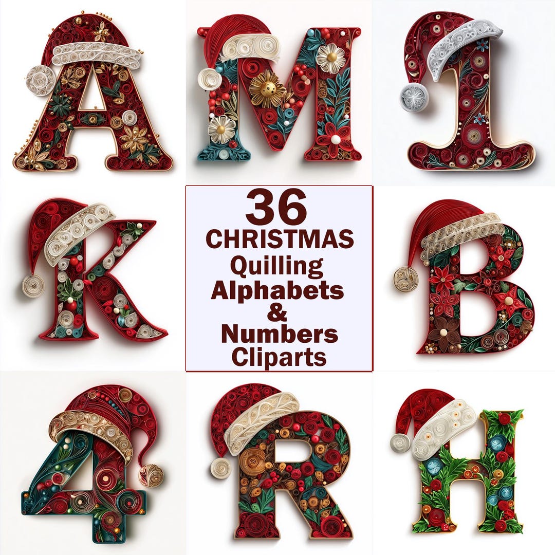 Quilled Christmas Alphabet and Number Clipart: 36 High-resolution ...
