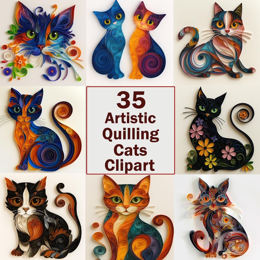 35 Quilled Paper Cats Clip Art: JPG Images, Digital Download ...