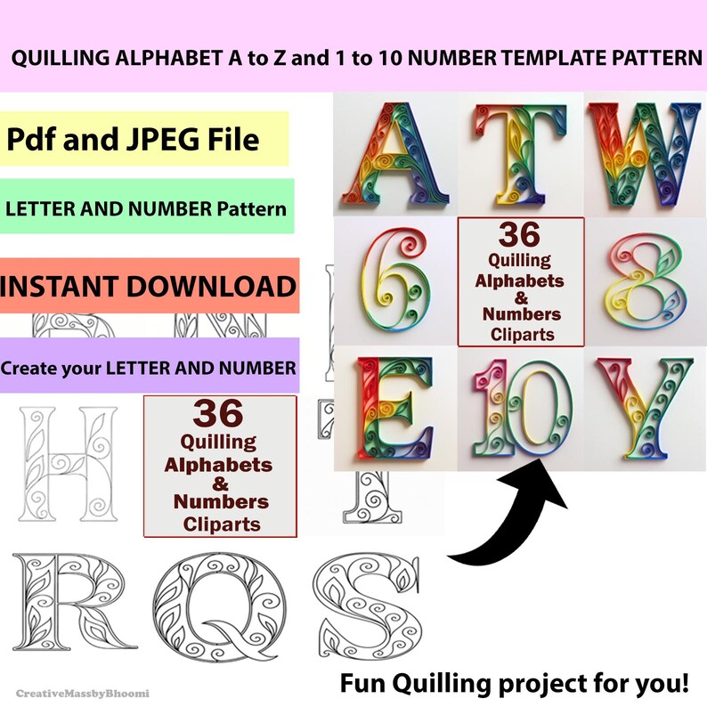 Quilling Alphabet & Number Template: A-Z, 1-10 (PDF Download) - Etsy