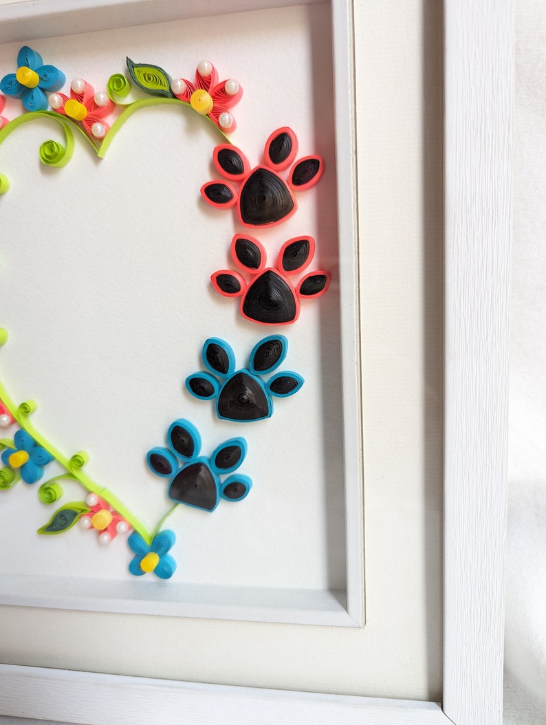 Quilled Paw Print Themed Art, Dog and Cat Paw Quilling Art, Double ...