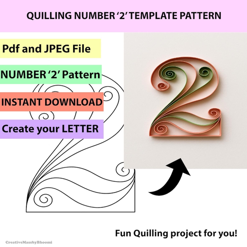 Quilling Number "2" Template: Handmade Paper Number, Birthday ...