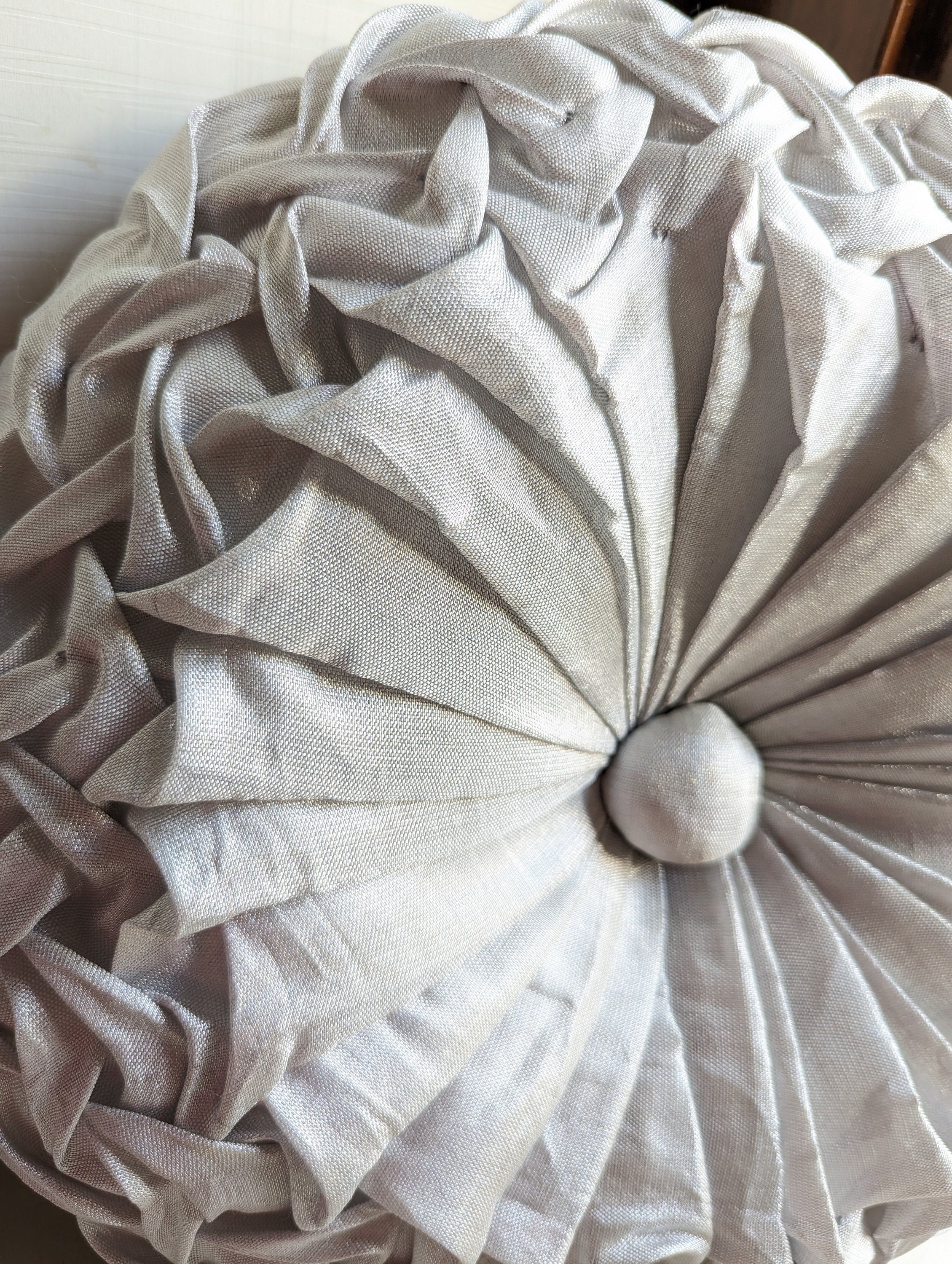 Silver Round Pillow, Pintuck Pillow, Art Deco Accent, Canadian Smocking ...