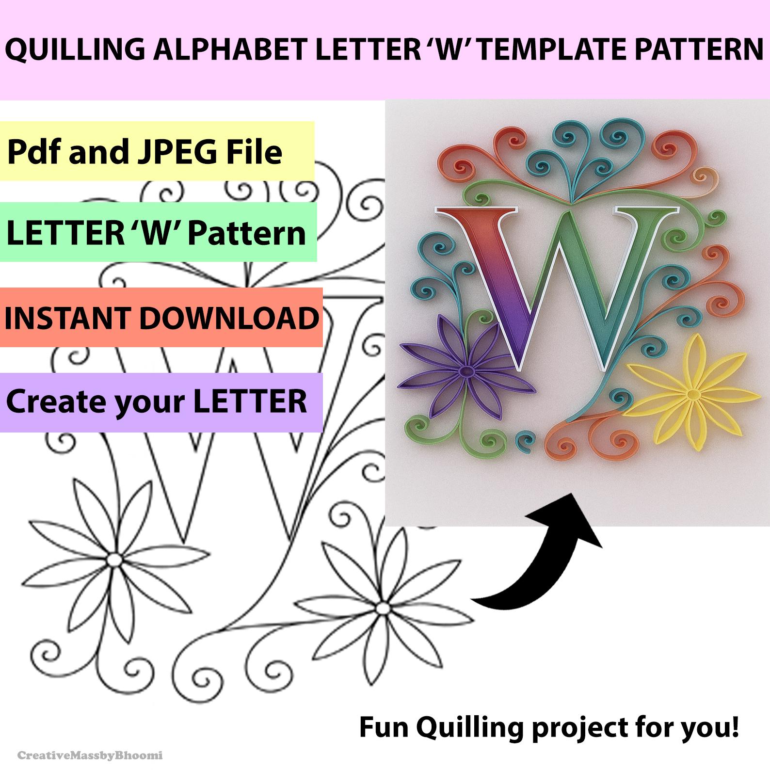 Quilling Alphabet "w" Template: Handmade Paper Initial, Birthday ...
