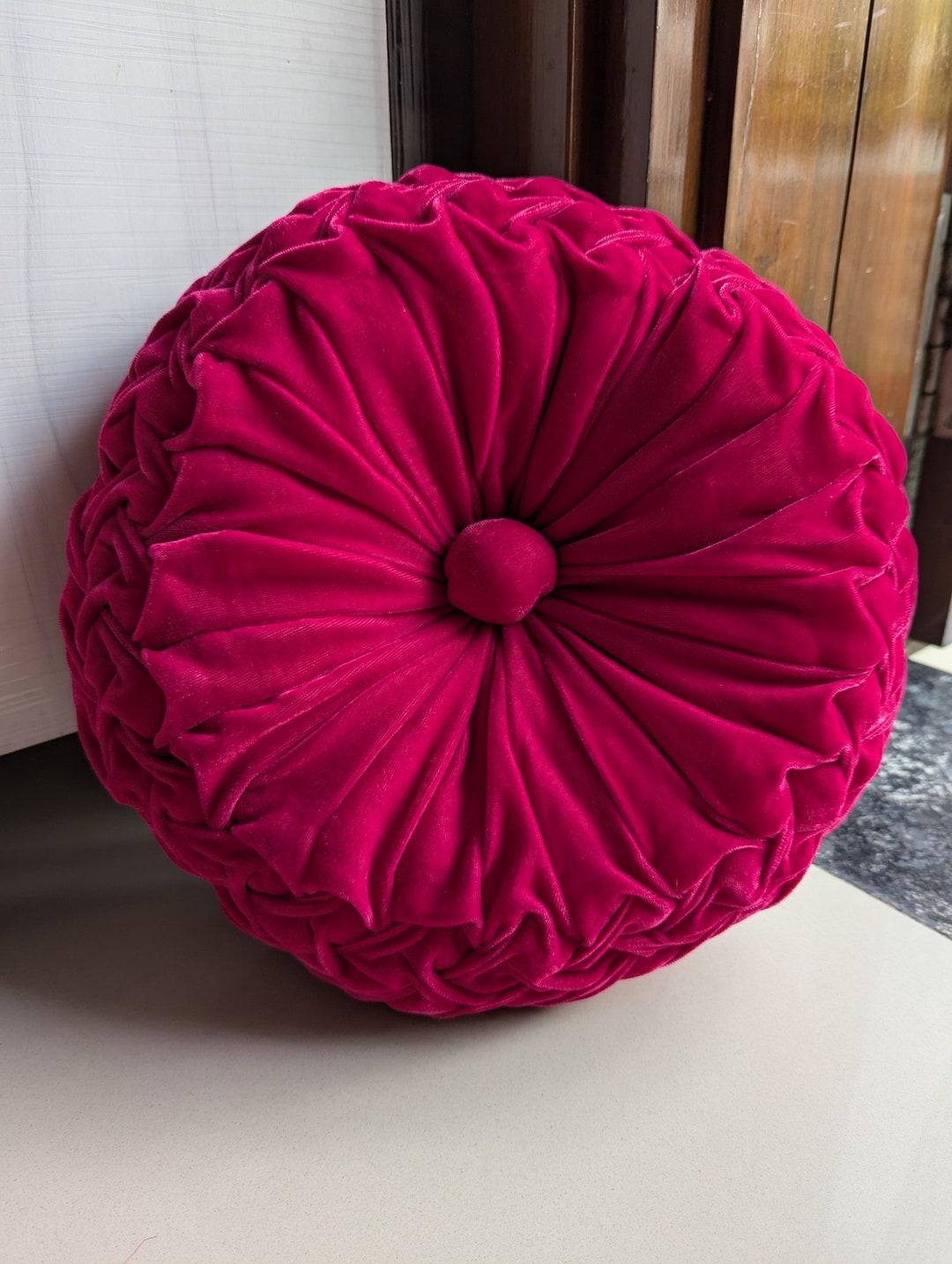 Handmade Hot Pink Velvet Smocked Pillow, Art Deco Decor, Pintuck Pillow ...