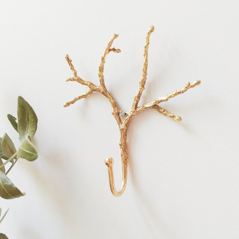 Rustic Key Hook. Brass Twig Hook on the Wall. Brass Wall Hook. | Etsy