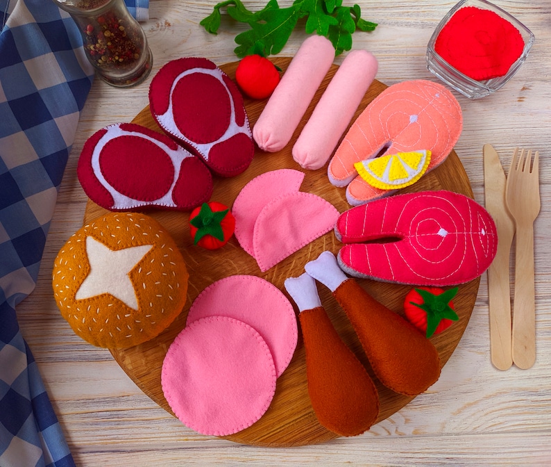 Felt Toys Toy Steak Toy Fish Toy Sausages - Etsy