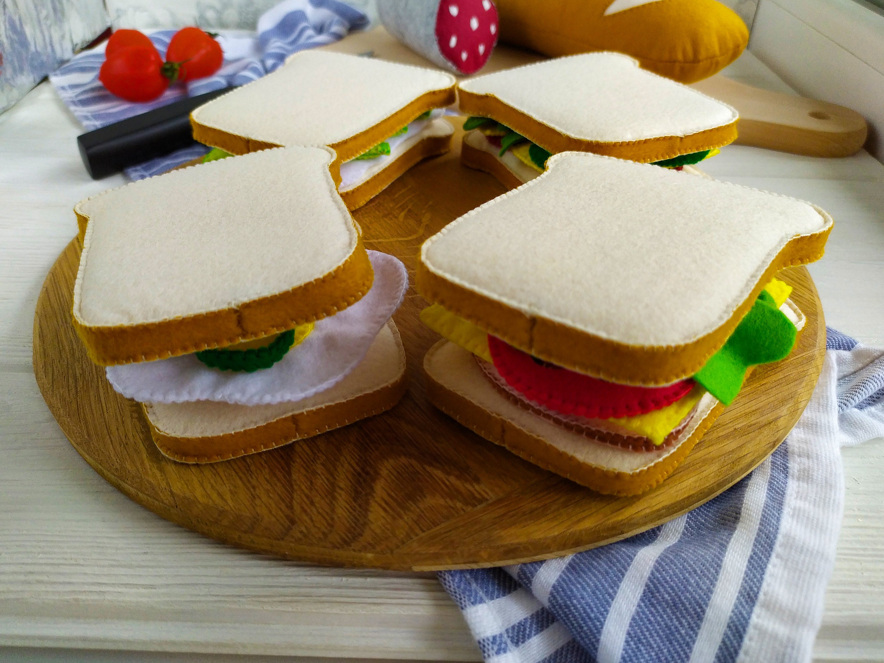 Felt toy sandwich with 2 slices of bread Vegetarian sandwich | Etsy