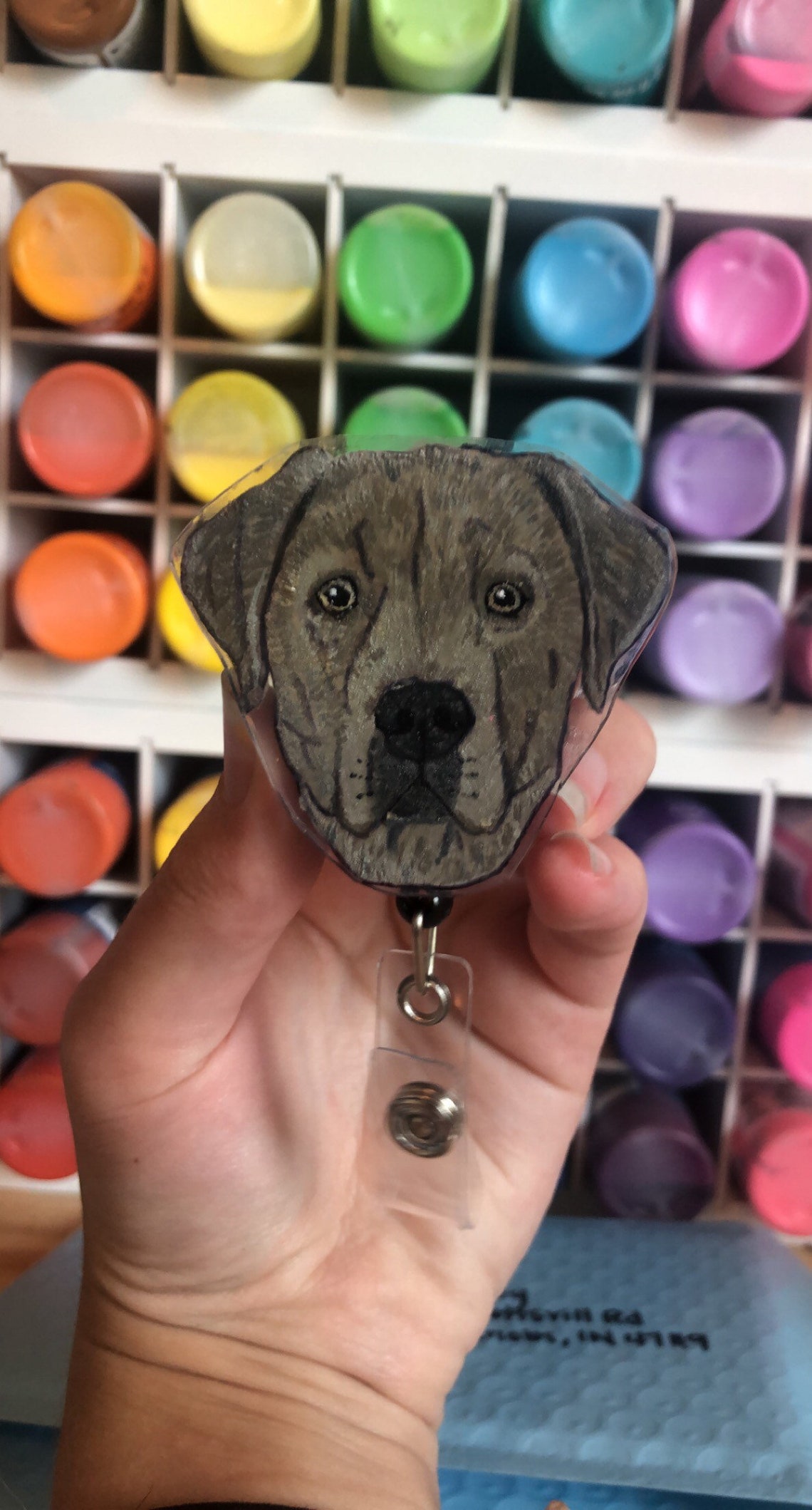 Custom pet portrait badge reel personalized dog badge reel | Etsy