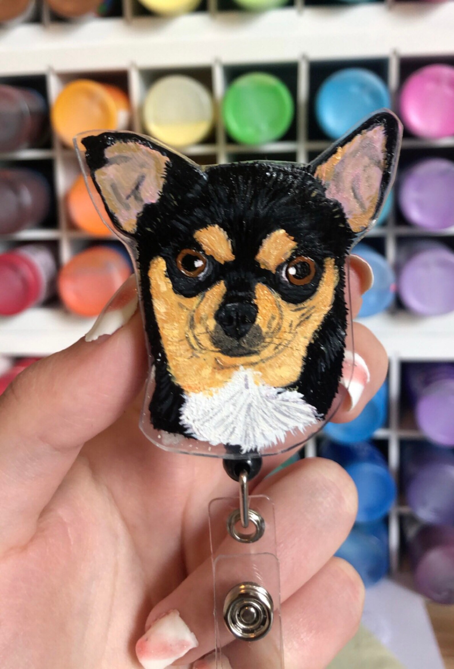 Custom pet portrait badge reel personalized dog badge reel | Etsy