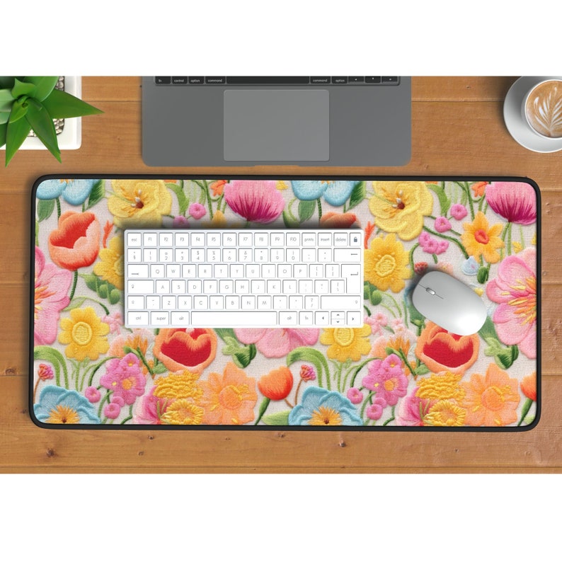XL Floral Desk Mat, Cute Flower Desk Pad, Custom Nature Deskmat, Faux ...
