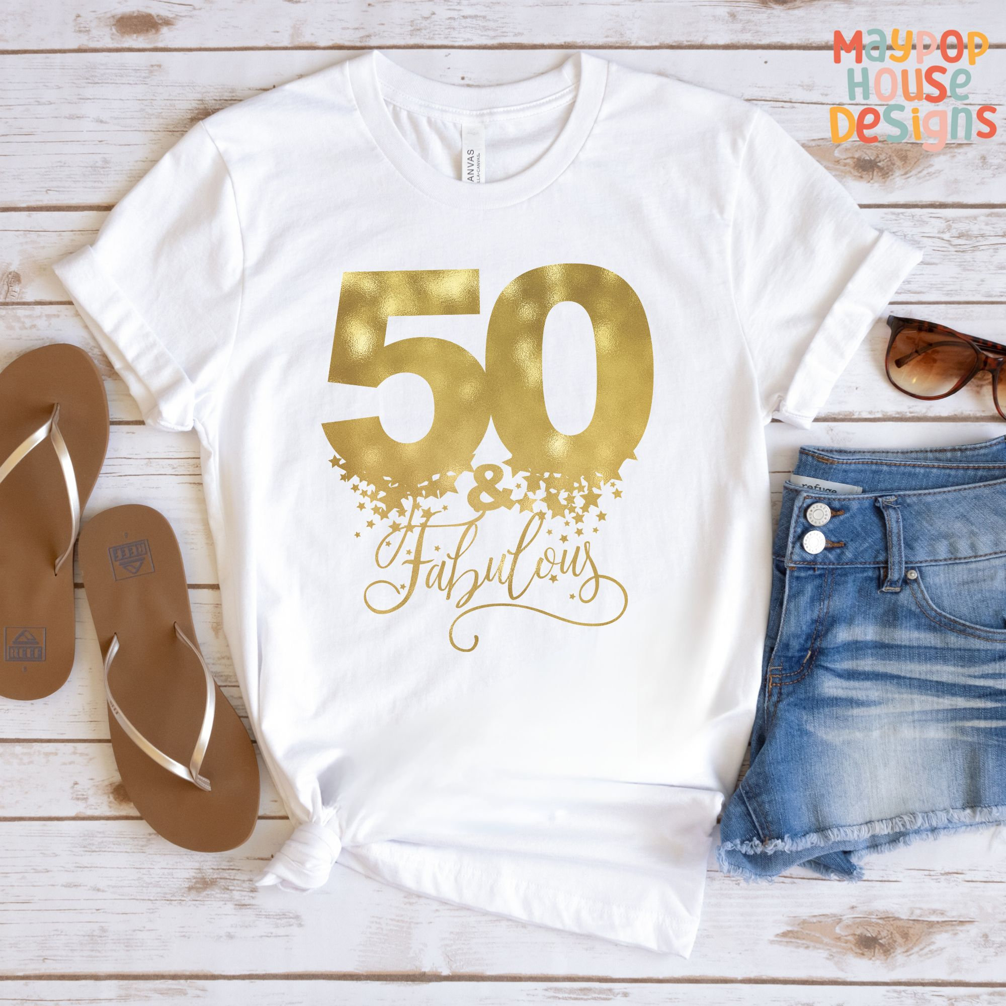 50th Birthday T-shirt for Women, 50 Years Tee, 50 and Fabulous Shirt, T-shirt for 50th Birthday ...