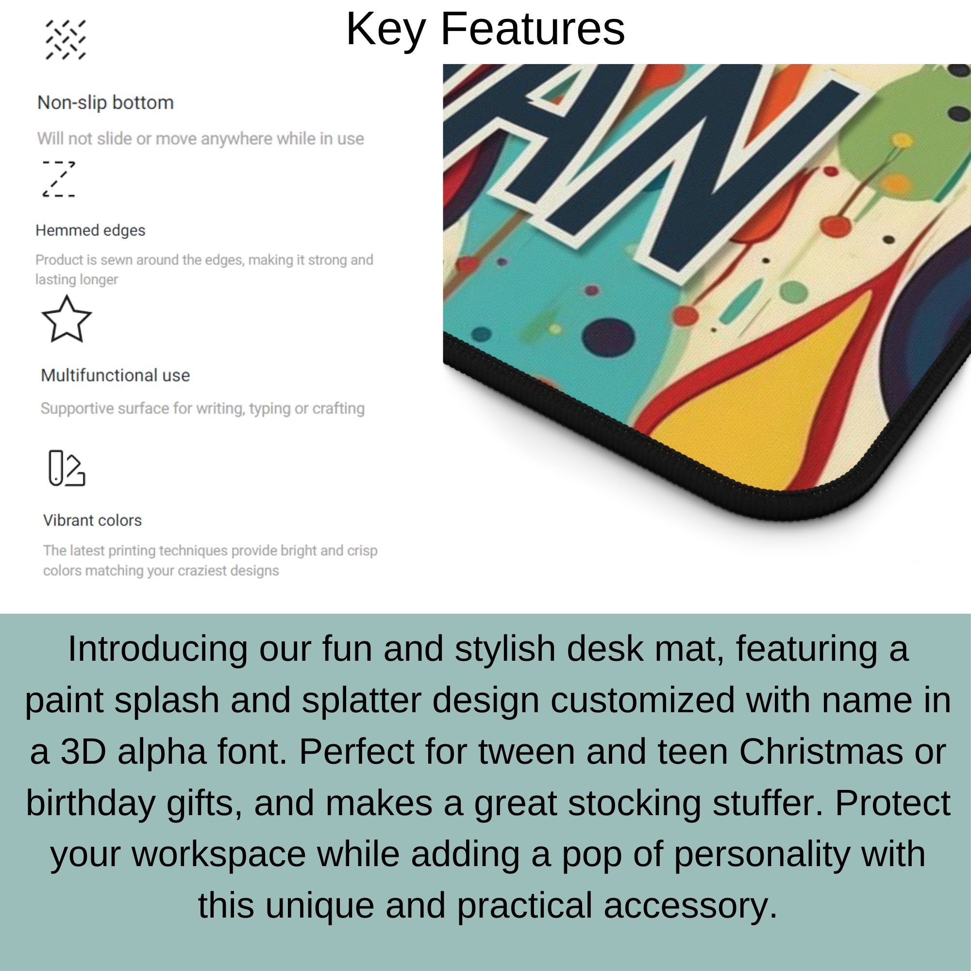 Personalized Extra Large Paint Splatter Desk Mat, Cute Desk Pad for ...