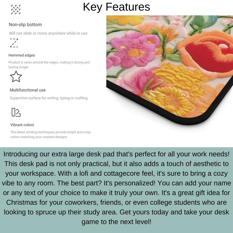 XL Floral Desk Mat, Cute Flower Desk Pad, Custom Nature Deskmat, Faux ...