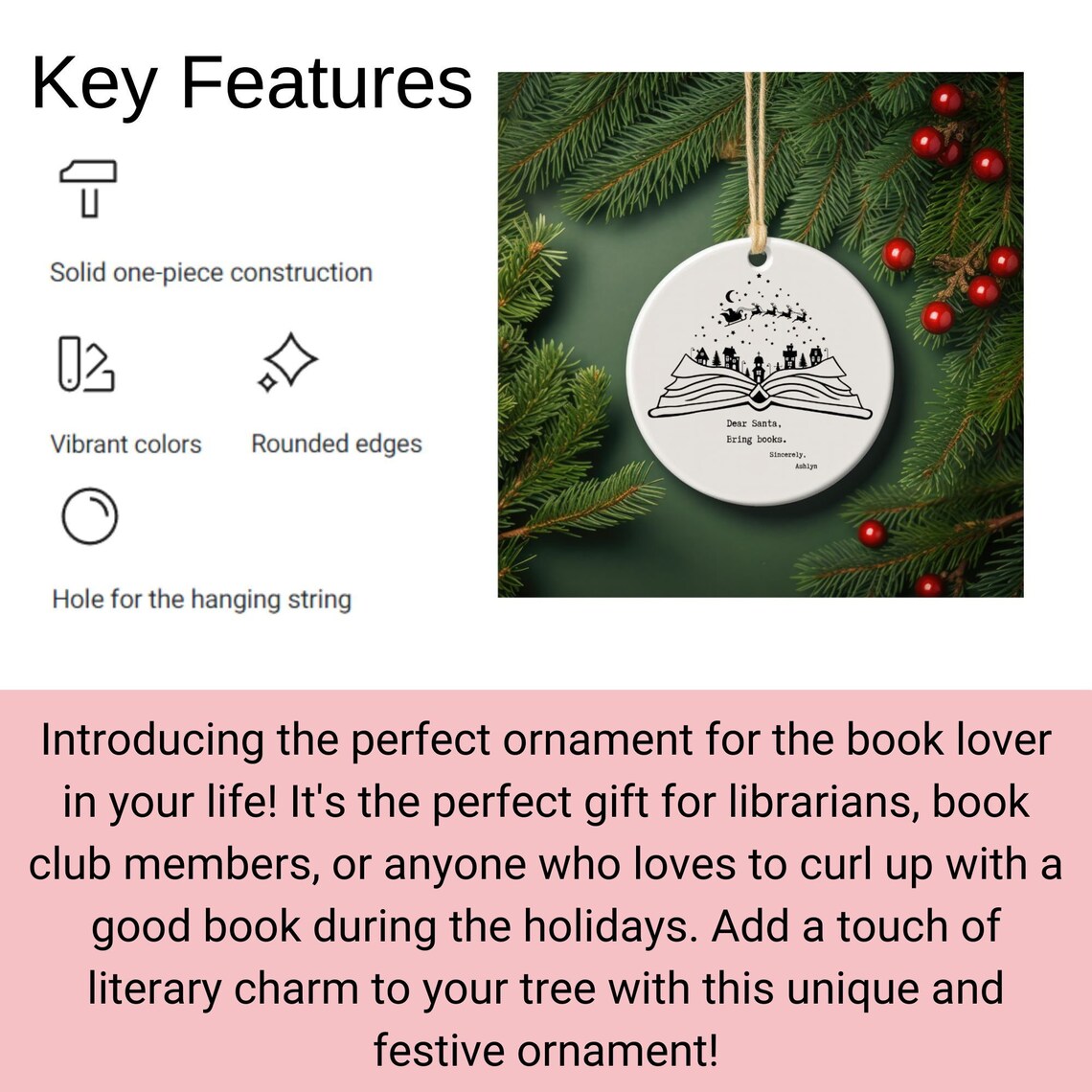 Personalized Book Christmas Ornament, Book Lovers Gift, Librarian ...