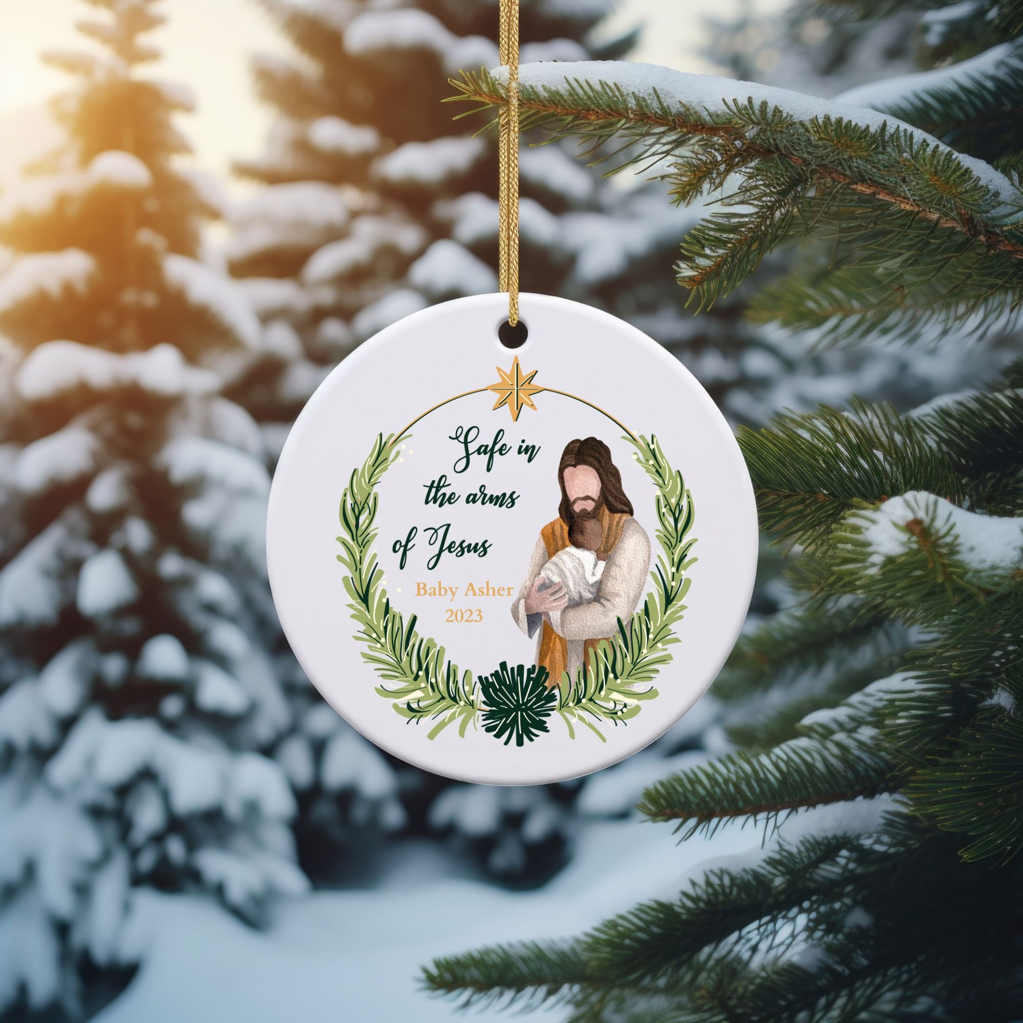Personalized Baby Memorial Ornament, Jesus Holding Baby Infant Loss ...