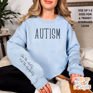 Sleeve Print Autism Awareness Sweatshirt for Mom Gift for Autism ...