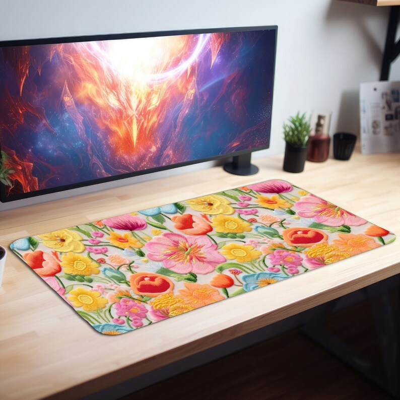 XL Floral Desk Mat, Cute Flower Desk Pad, Custom Nature Deskmat, Faux ...