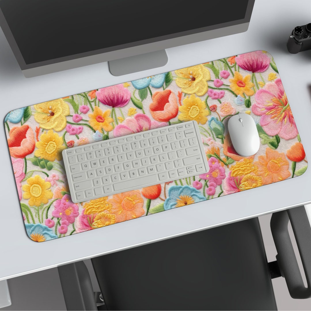 XL Floral Desk Mat, Cute Flower Desk Pad, Custom Nature Deskmat, Faux ...