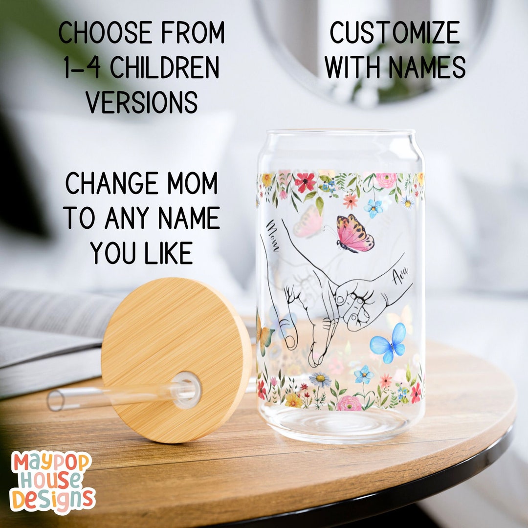Customizable Holding Moms Hand Glass Can 16oz, Mother's Day Floral ...