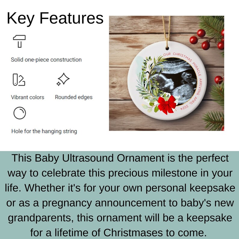 Baby Ultrasound Ornament, Custom Pregnancy Announcement Ornament, New ...