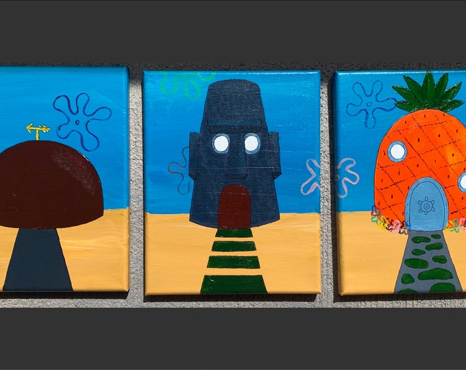Spongebob Neighborhood Paintings Artwork - Spongebob,patrick,squidward ...