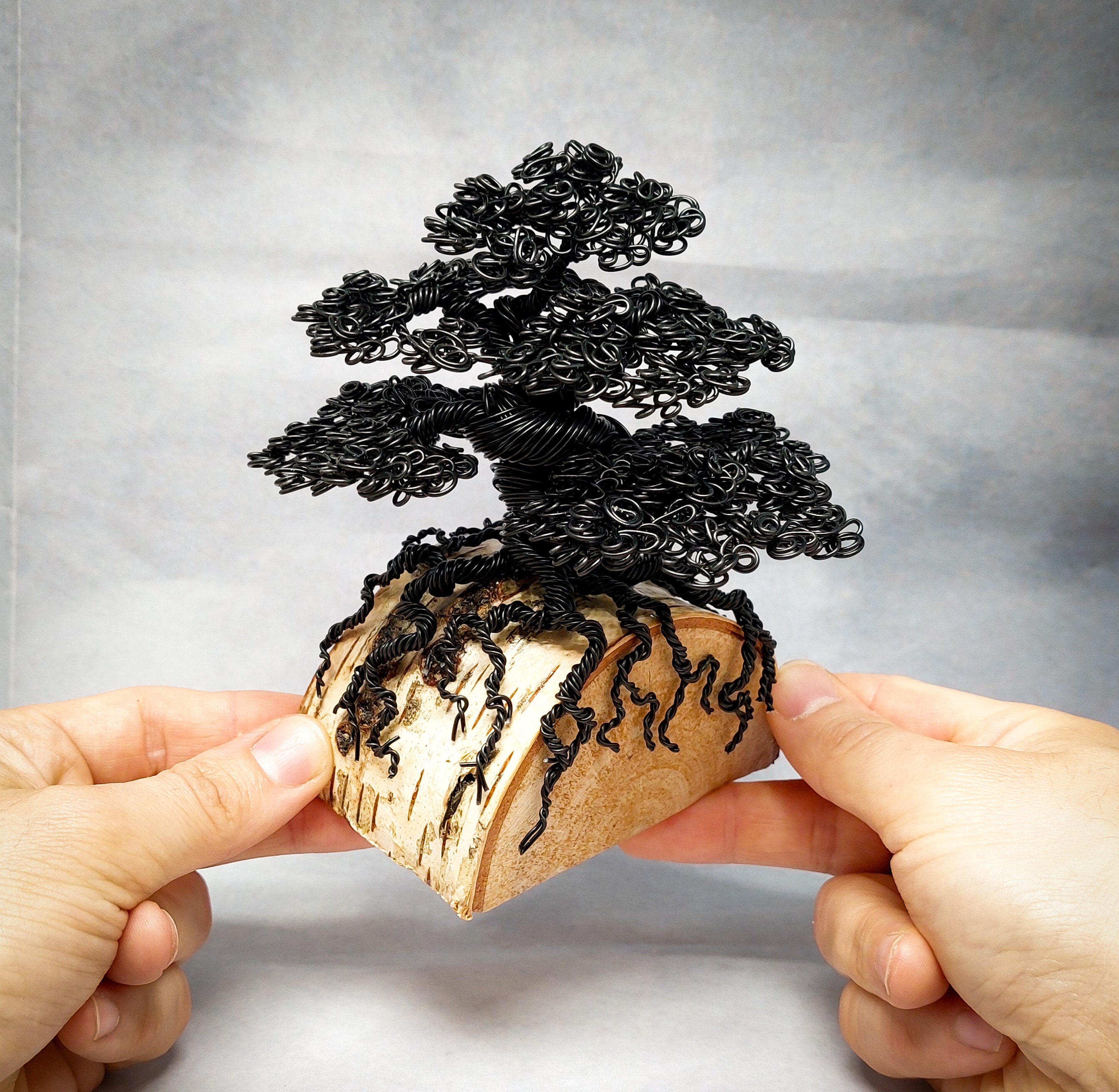 Wire Tree Sculpture Made Using Black Aluminium Wire, Placed on a Silver ...
