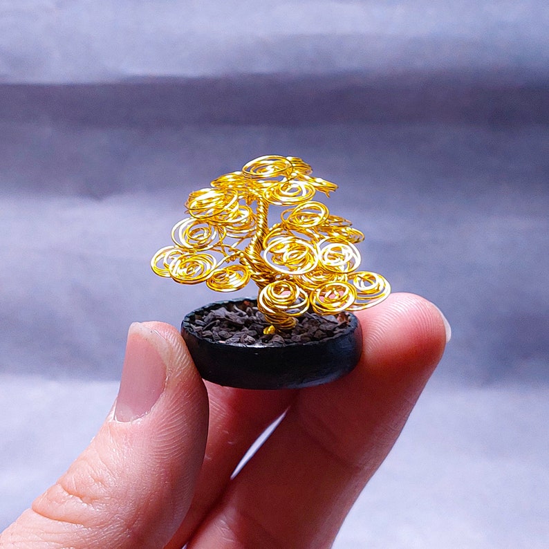 Miniature Bonsai Tree Wire Sculpture Made Using Gold Copper, Hand Made ...