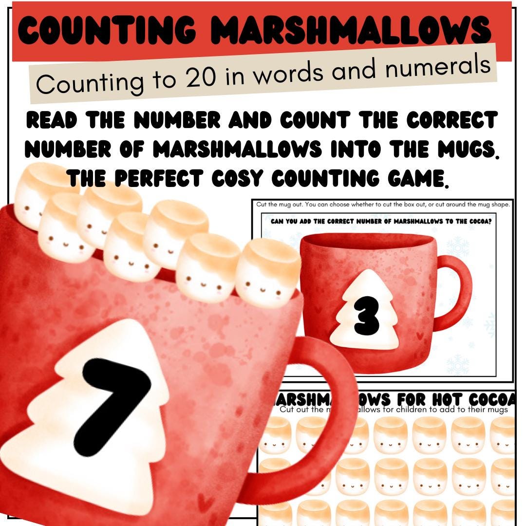 Cosy Counting Numbers to 20 Words and Numerals. Counting Marshmallows ...