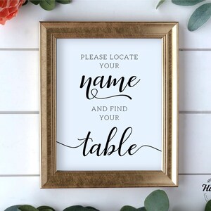 Please Locate Your Name and Find Your Table Sign, Wedding Table Signs ...