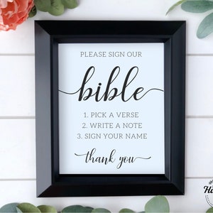 Please Sign Our Bible Sign, Wedding Bible Guestbook Sign, Bible ...