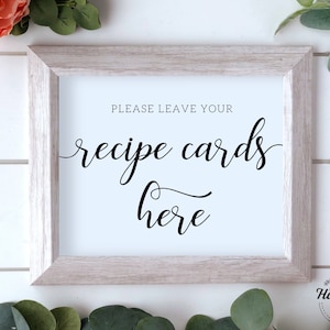 Please Leave Your Recipe Cards Here Sign, Recipe Cards Sign, Bridal ...