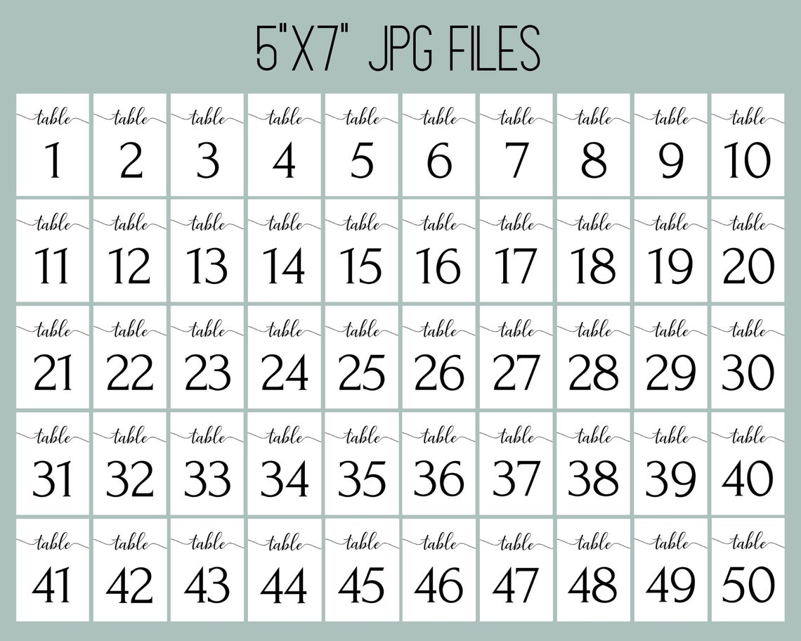 5x7 Table Numbers Printable Printable Table Numbers 5x7 - Etsy
