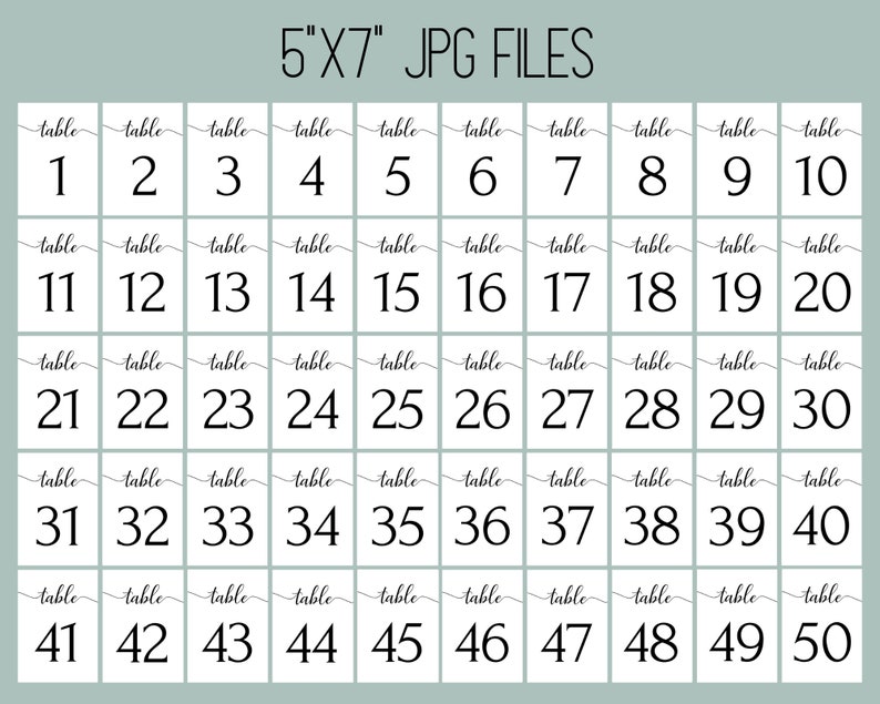 5x7 Table Numbers Printable Printable Table Numbers 5x7 - Etsy