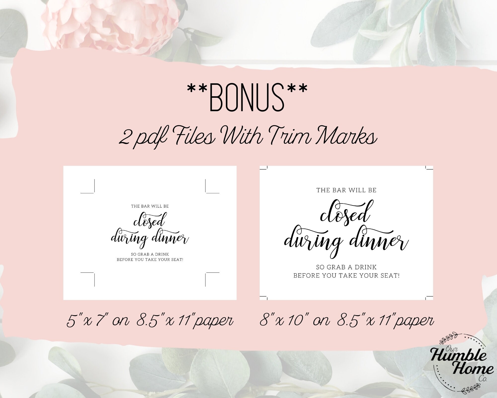 The Bar Will Be Closed During Dinner, Grab A Drink Sign, Wedding Bar ...