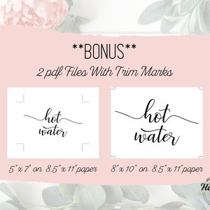 Hot Water Sign, Hot Water Bar Sign, Beverage Station Signs, Hot Water ...