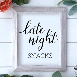 Late Night Snacks Sign, Wedding Food Sign, Wedding Buffet Signs ...