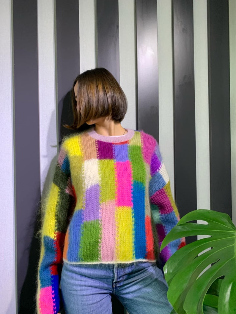 Mohair Hand Knitted Sweater Harry Styles for Women, Checkerboard Jumper ...