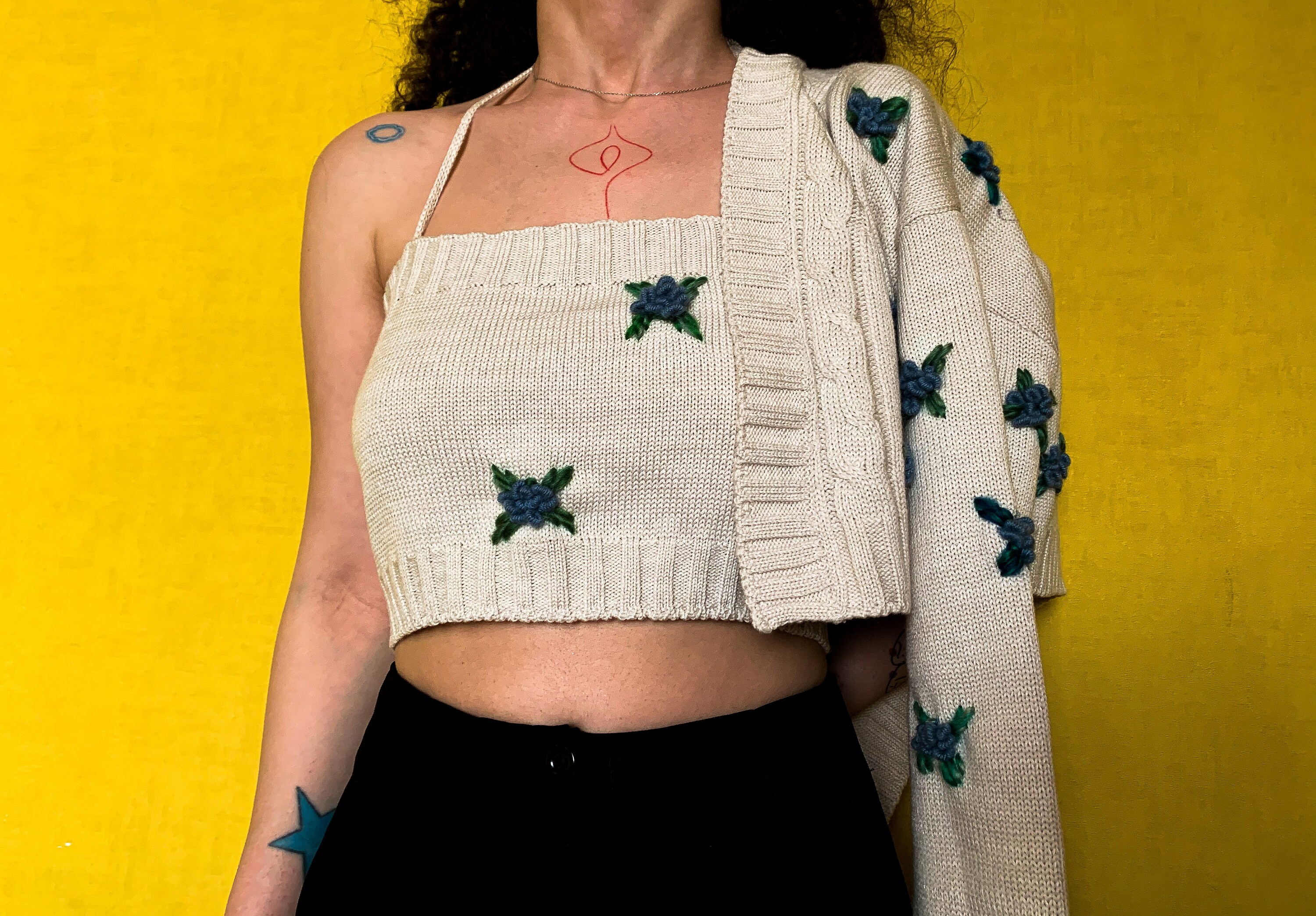 Hand Knit Short Jacket,cropped Cardigan, Knit Tank Top-hand Knitted ...