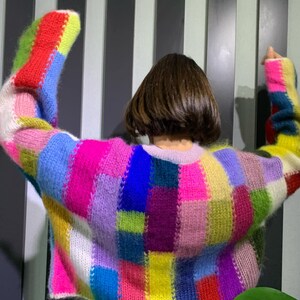 Mohair Hand Knitted Sweater Harry Styles for Women, Checkerboard Jumper ...