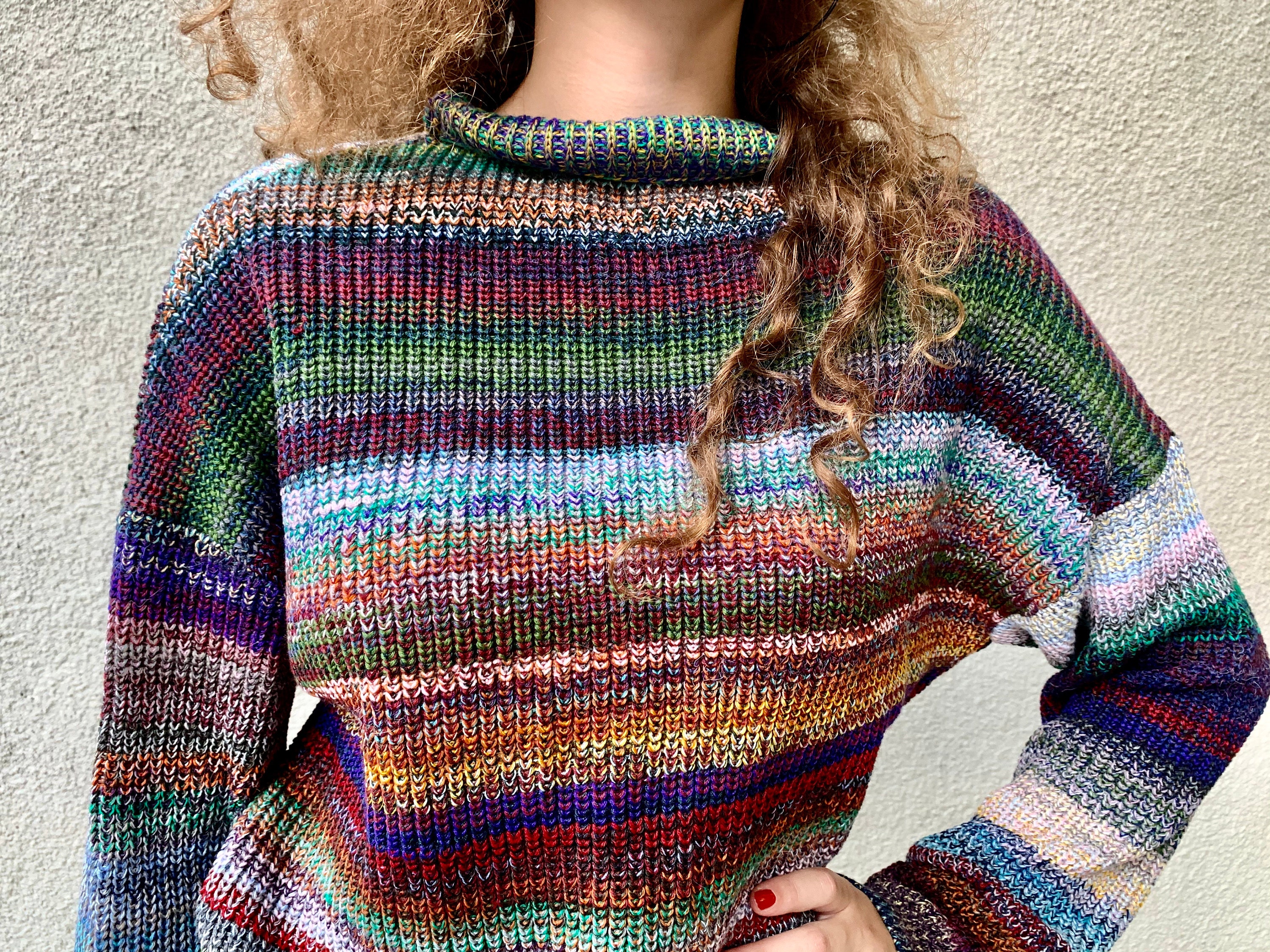 Hand Machine Knit Sweater Loose Knit Multicolored Rib - Etsy