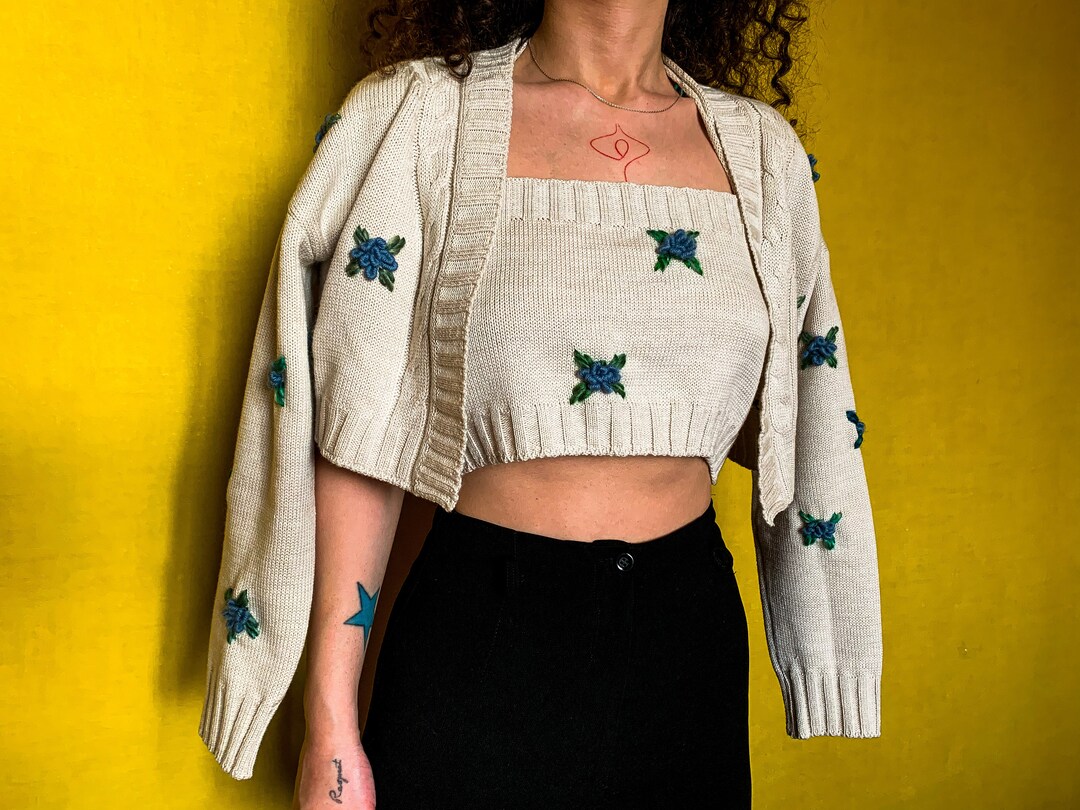 Hand Knit Short Jacket,cropped Cardigan, Knit Tank Top-hand Knitted ...