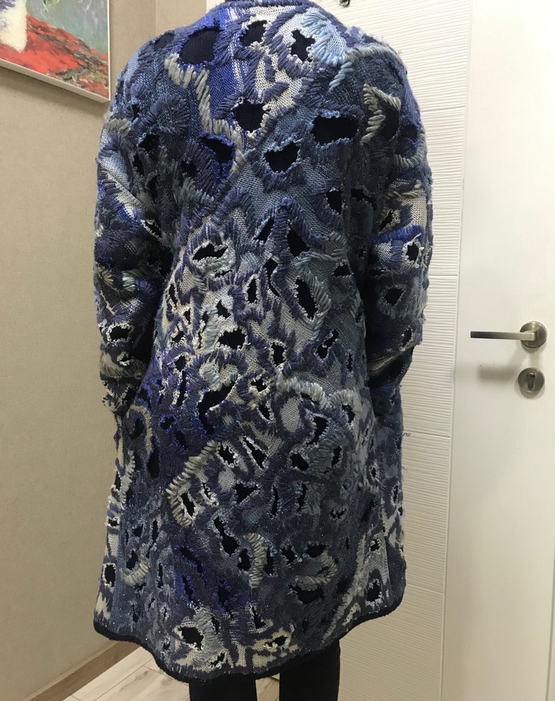 Hand Knitted Wool Cardigan, Blue Embroidered Coat - Etsy