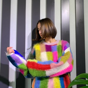 Mohair Hand Knitted Sweater Harry Styles for Women, Checkerboard Jumper ...