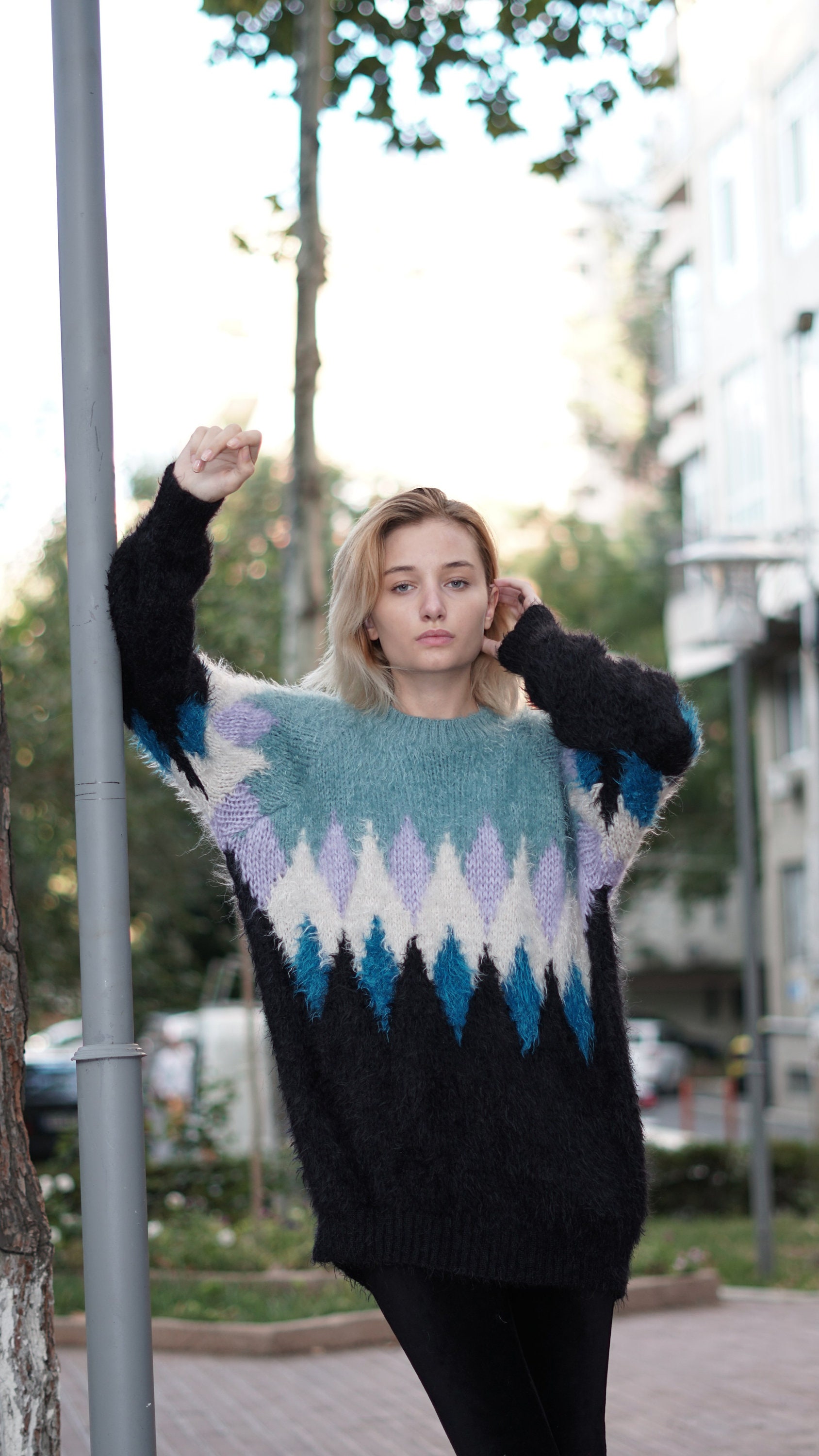 Hand Knit Sweaterargyle Sweaterslouchy Mohair - Etsy