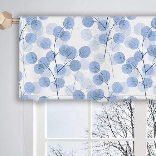 Blue Watercolour Leaf Pattern Valance Canvas Fabric/ Custom - Etsy